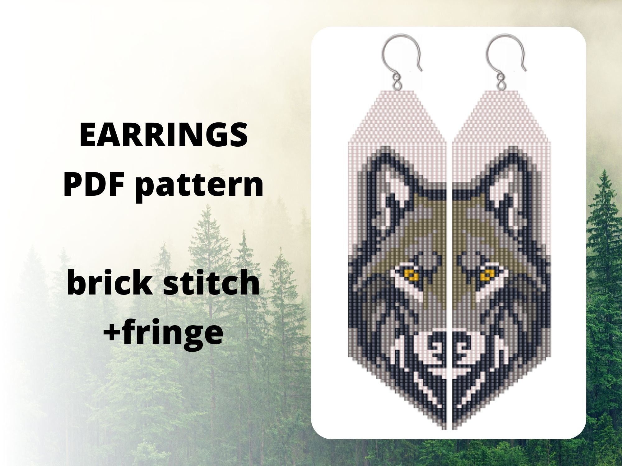 Wolf Seed Bead Earring Pattern Brick Stitch Earring Pattern - Etsy