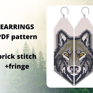 Wolf Seed Bead Earring Pattern, Brick Stitch Earring Pattern, Beaded ...
