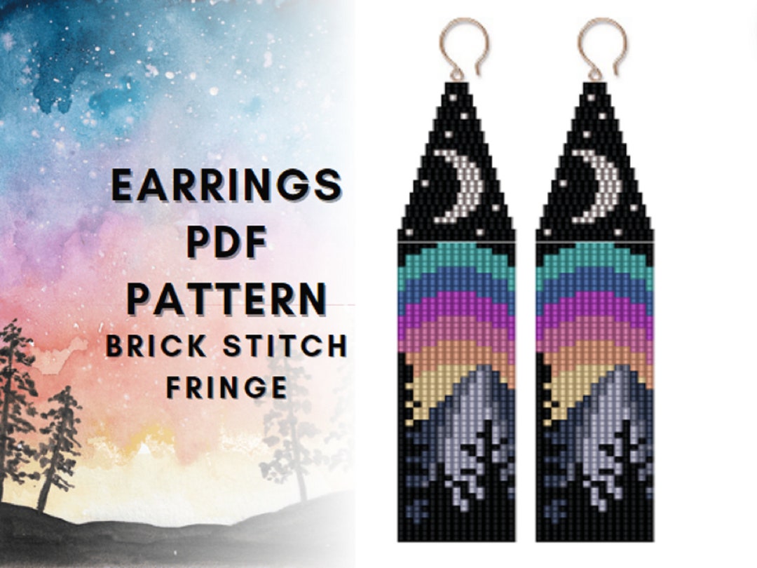 Mountain Moon Beaded Earring Pattern, Seed Bead Fringe, Forest Sunrise ...