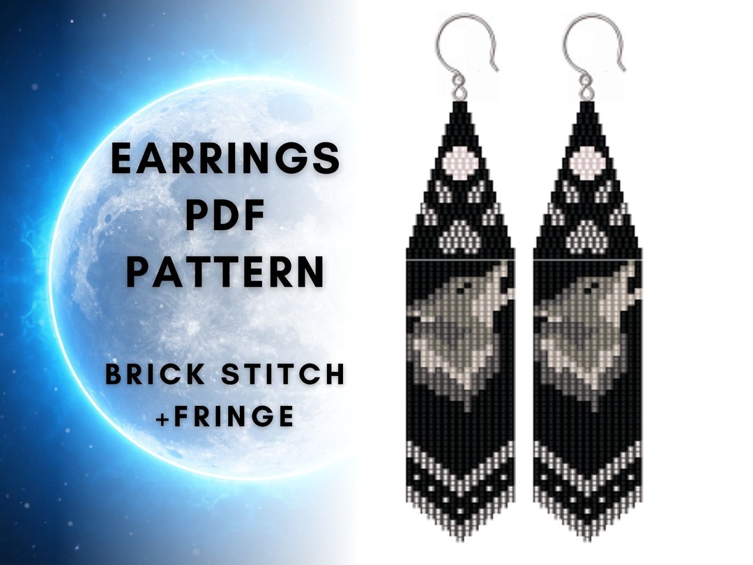 Beaded Earring Pattern, Wolf Earring Pattern, Moon Earrings, Seed Bead ...