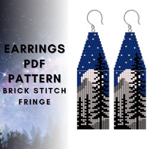 Moonlight Tree Mountain Brick Stitch Fringe Earring Pattern, Dark ...