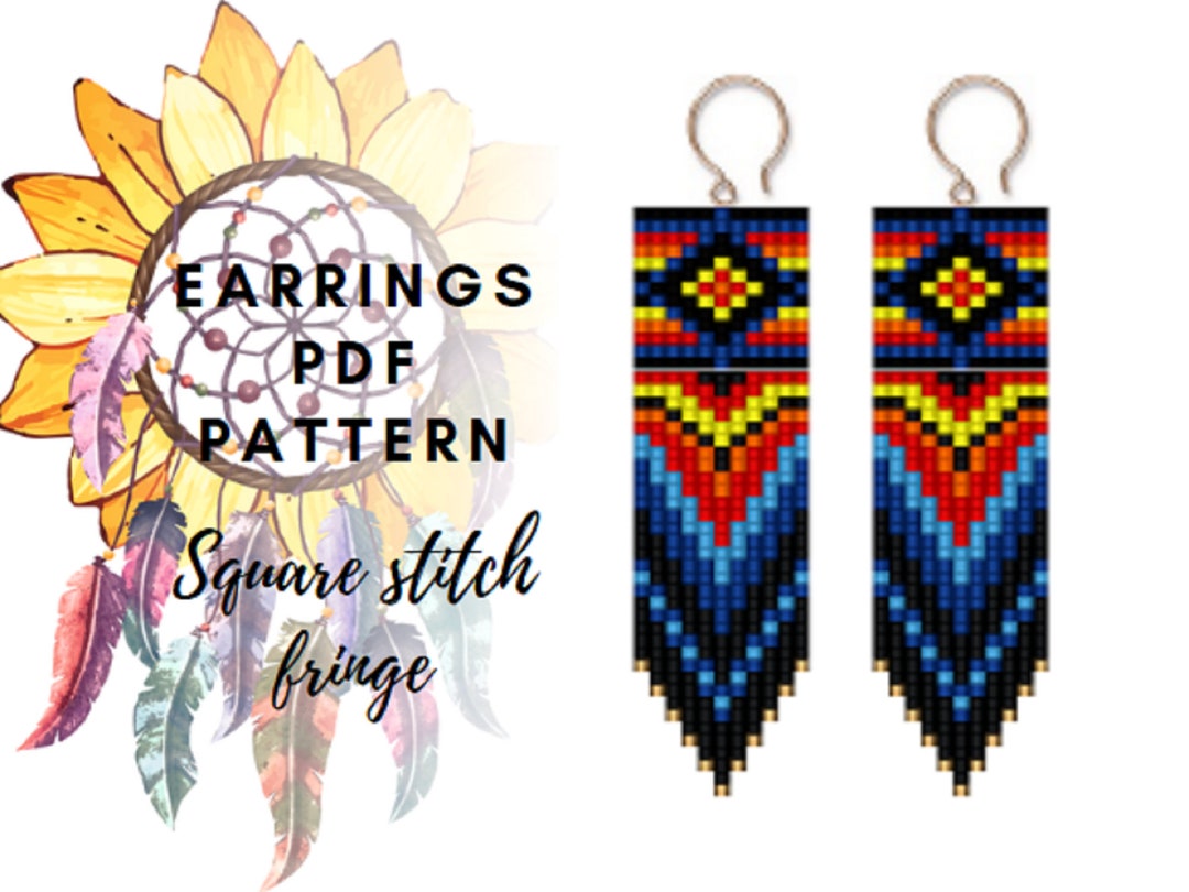 Native Square Stitch Earring Pattern, Seed Bead Fringe, Native Design ...