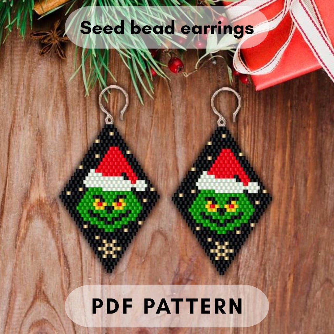 Christmas Grinch Snowflake Brick Stitch Earring Pattern Seed Bead ...