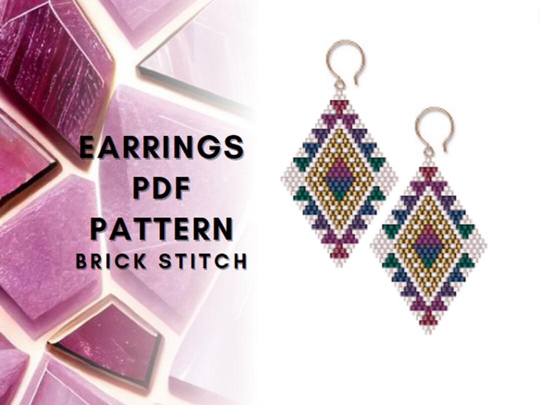 Folk Ethnic Seed Bead Rhombus Earring Pattern, Brick Stitch Miyuki ...