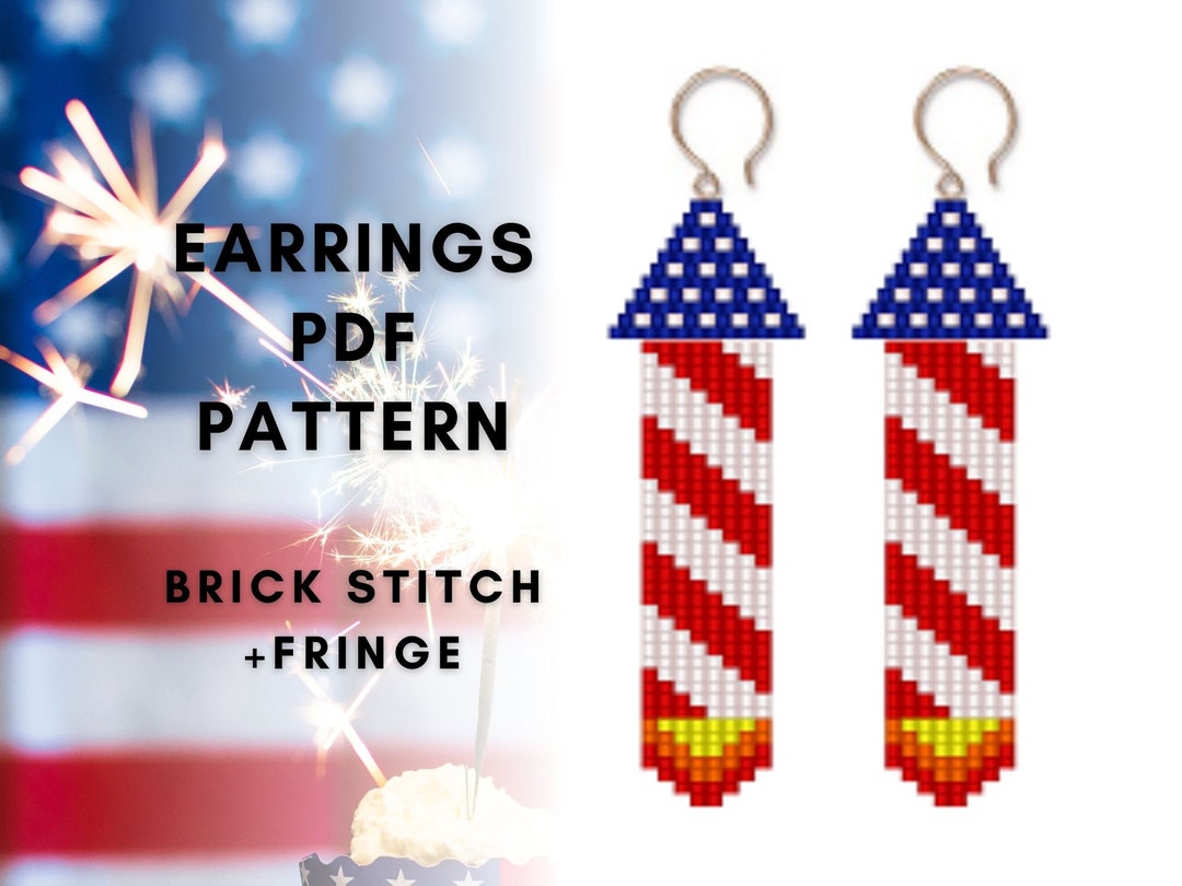 USA Beaded Earring Pattern, 4th July Independence Day, Patriotic Firecracker, American Flag ...