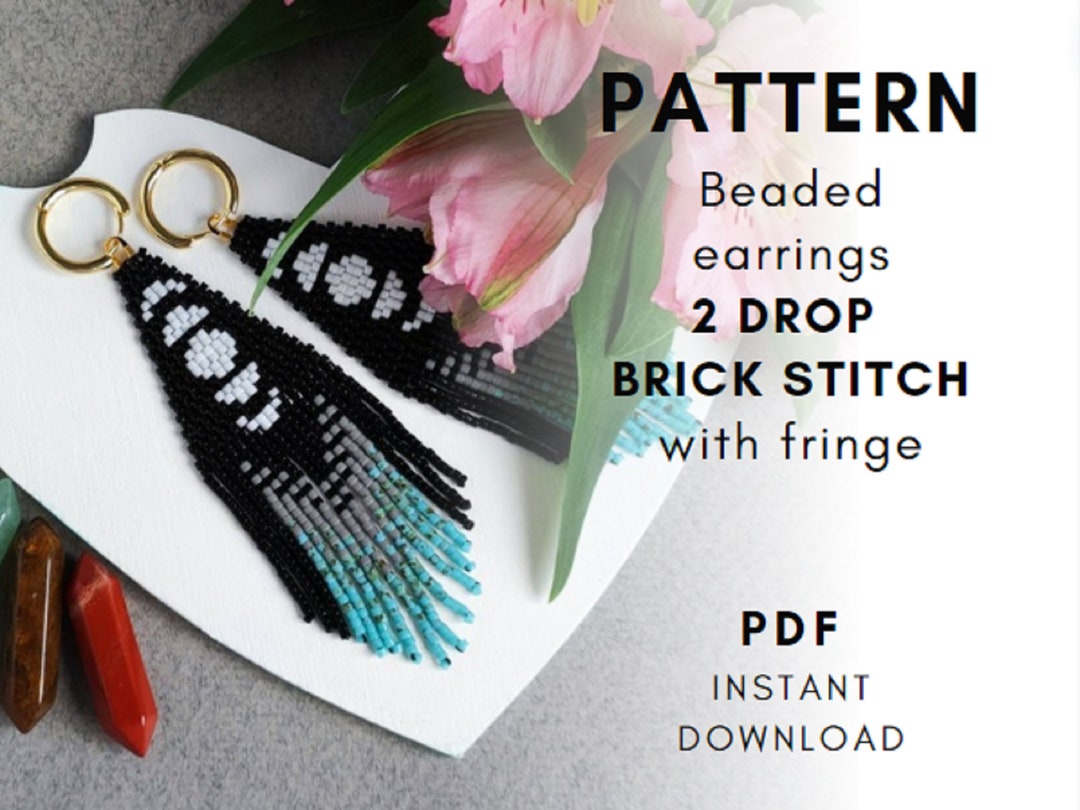 Moon Beaded Earring Pattern Fringe Seed Bead Turquoise Brick Stitch ...