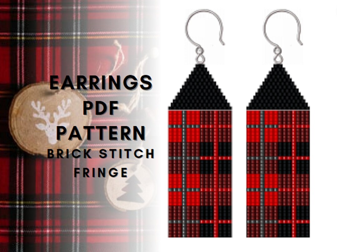 Christmas Tartan Buffalo Plaid Brick Stitch Earring Pattern, Scottish ...