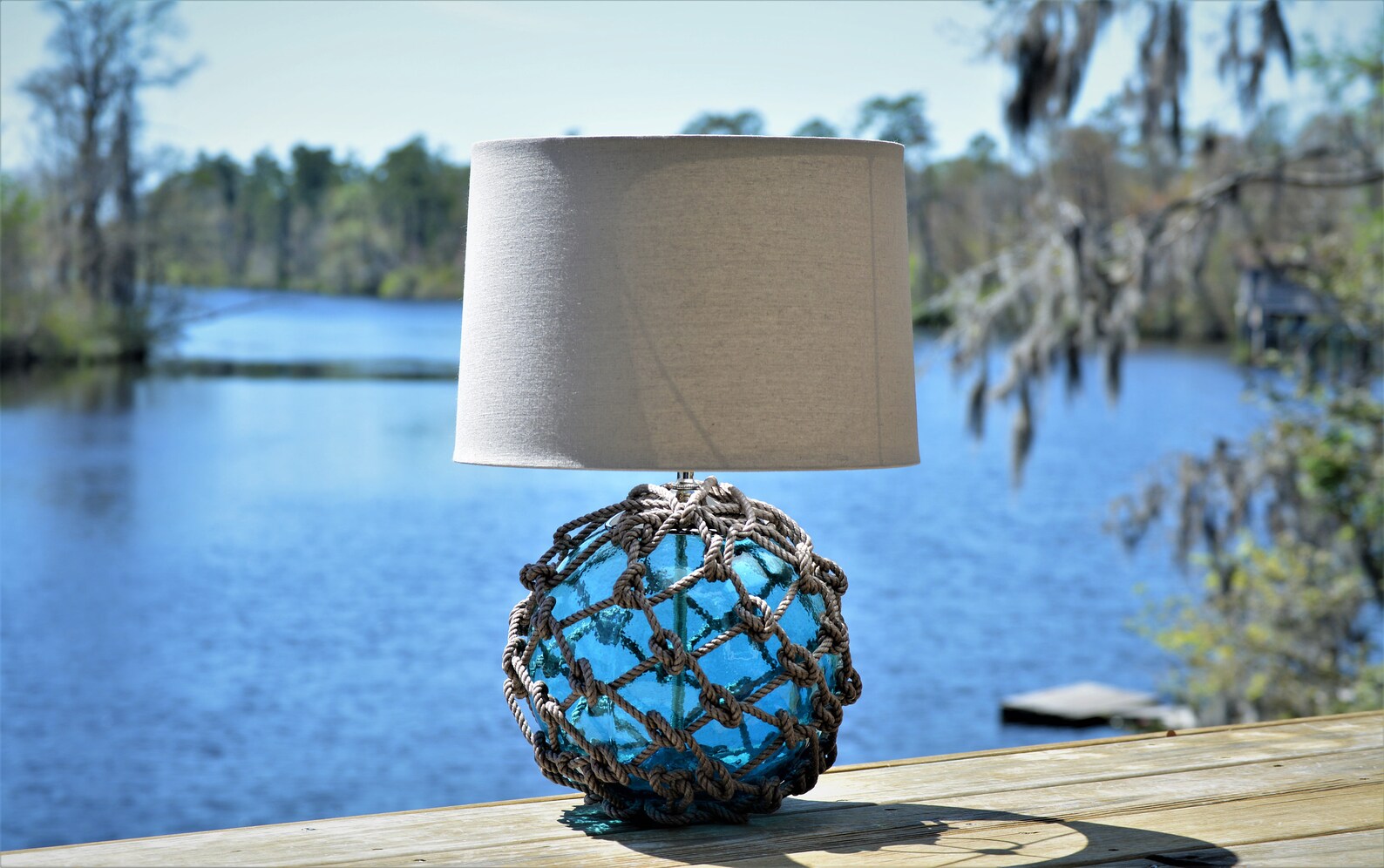 Glass Fishing Float Lamp With Gray Lamp Shade - Etsy