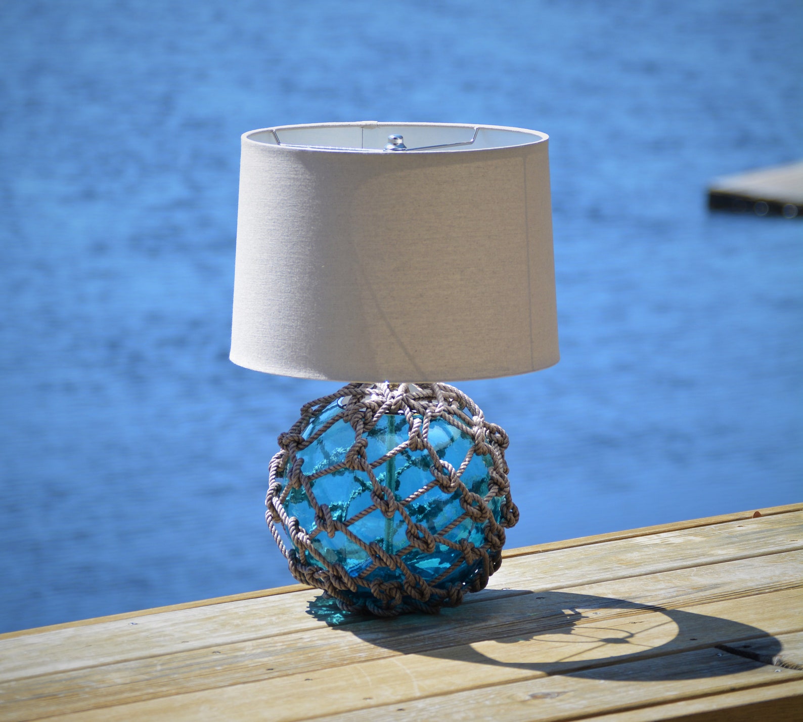 Glass Fishing Float Lamp With Gray Lamp Shade - Etsy