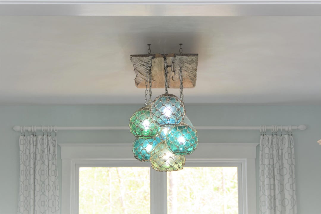 Glass Fishing Float Light Fixture, Chandelier With 7 Floats - Etsy