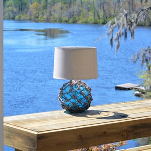 Glass Fishing Float Lamp With Gray Lamp Shade - Etsy