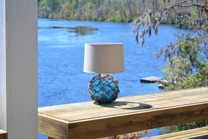 Glass Fishing Float Lamp With Gray Lamp Shade - Etsy