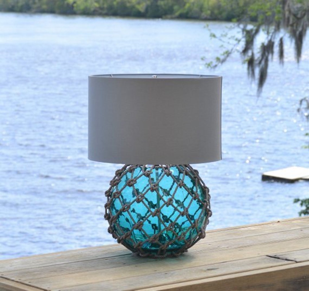 Glass Fishing Float Lamp With Gray Linen Lamp Shade - Etsy