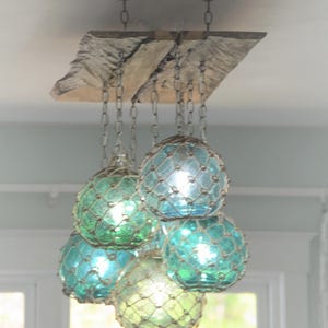 Glass Fishing Float Light Fixture, Chandelier With 7 Floats - Etsy