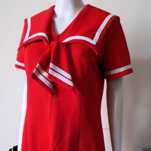 Vintage Red Sailor Dress With Statement Collar Necktie and White Trims ...