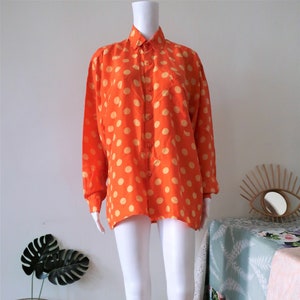French Vintage Naf Naf Orange Silk Shirt Blouse With Polkadot Pattern ...