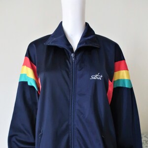 Vintage Track Jacket Dark Blue With Color Blocking Details and Wide ...