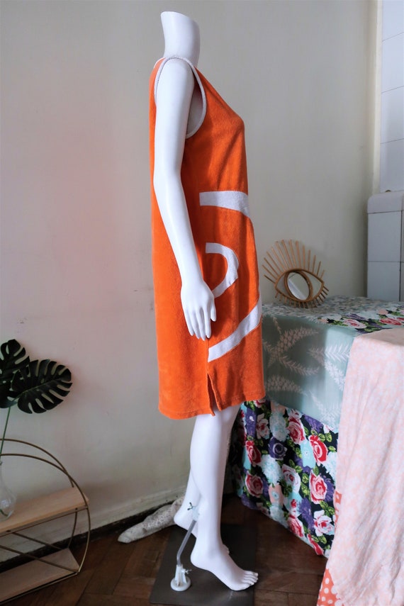 Vintage Orange Terry Cloth Towelling Dress With Contr Gem