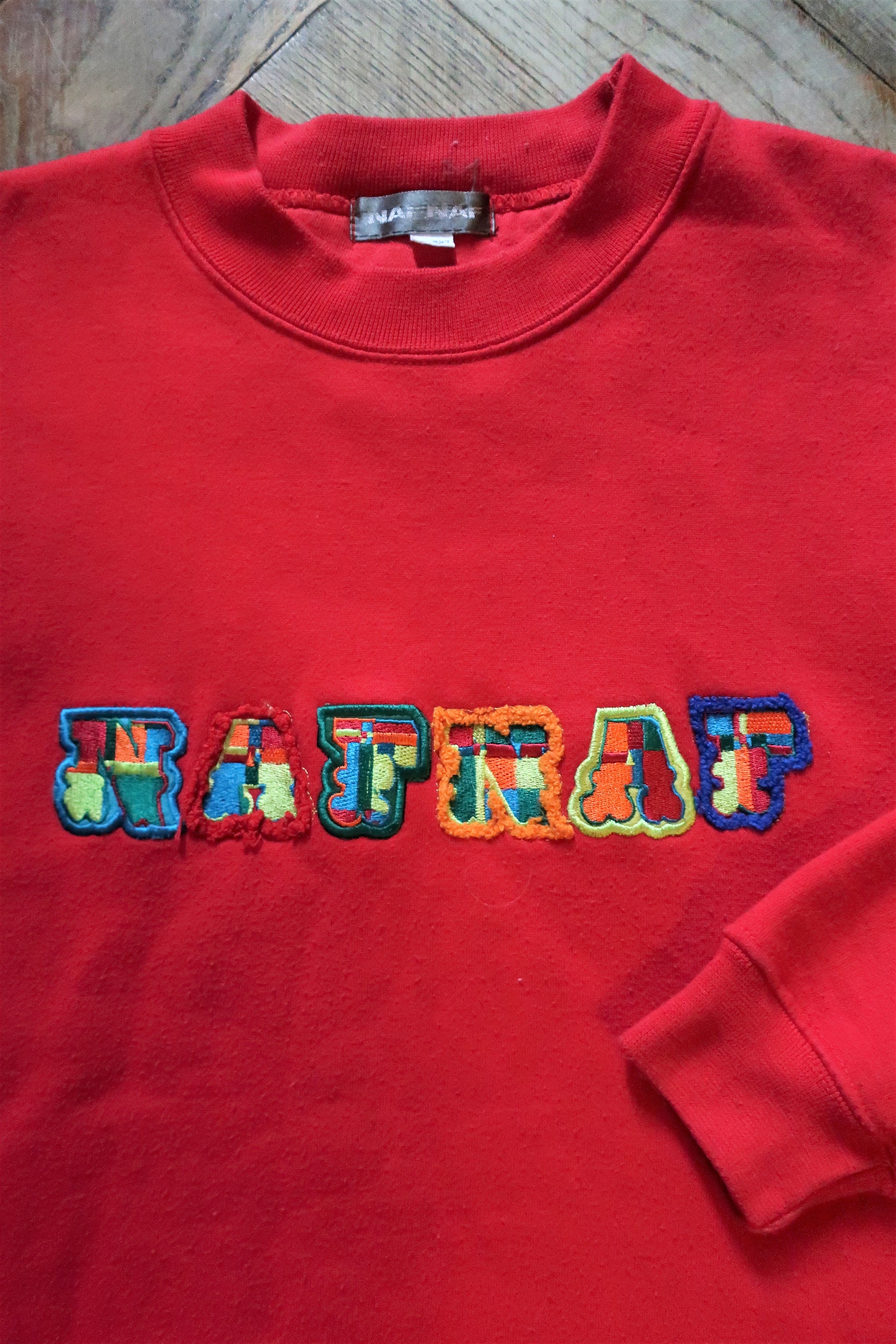 Vintage Naf Naf Red Sweatshirt Sweater Pullover With Multicolor Label ...