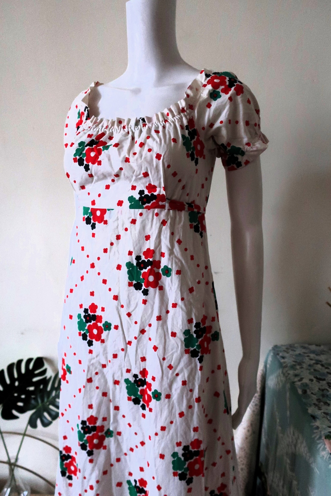 Finnish Vintage Heikkilä Maxi Dress Cotton With Floral Pattern Empire ...