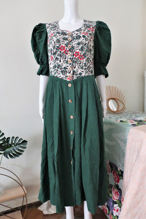 Vintage Wenger green Austrian trachten midi dress wit… - Gem