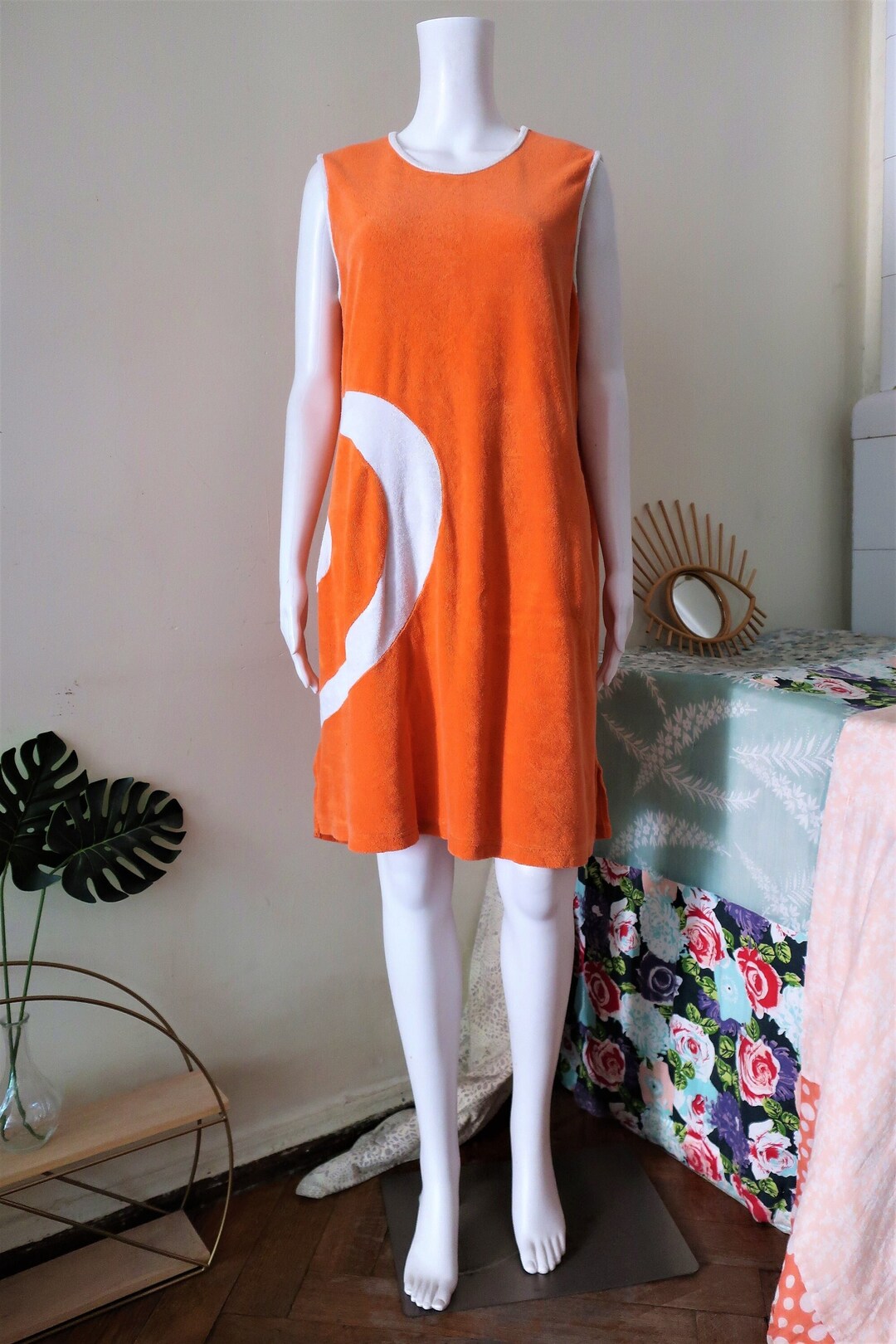 Vintage Orange Terry Cloth Towelling Dress With Contrasting White ...