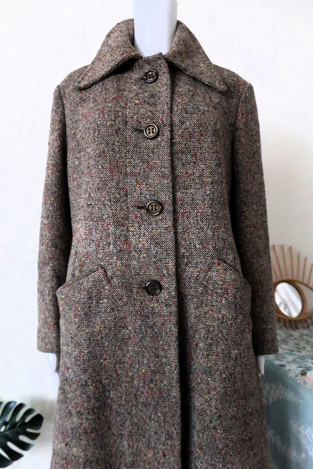 Vintage Quintett-moden Flecked Tweed Wool Coat With Large Statement ...
