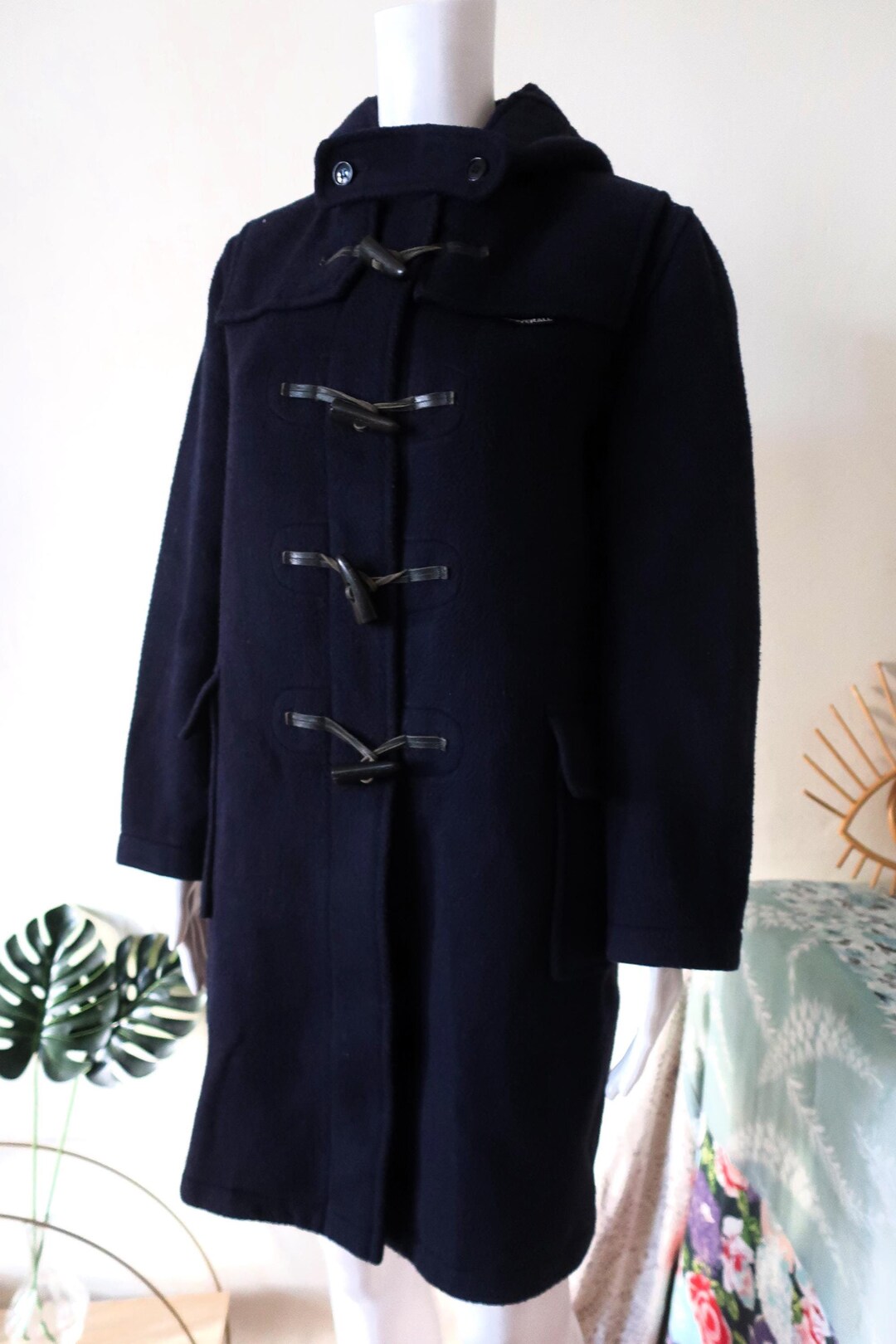 British Vintage Gloverall Duffle Coat Dark Blue With Toggles Leather ...