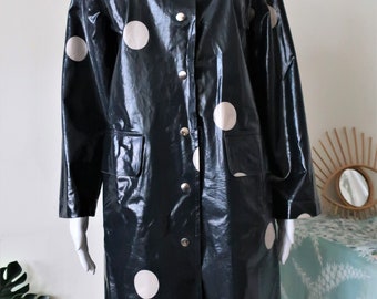 Finnish Vintage Vuokko Shiny Black PVC Coated Cotton Finnish Vintage Vuokko Shiny Black PVC Coated Cotton