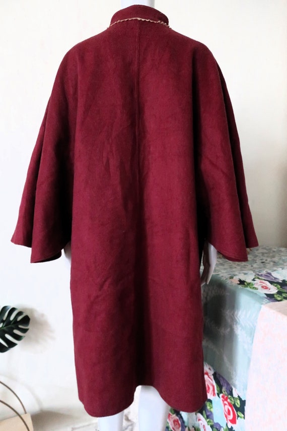 French Vintage long wool cape coat Burgundy red with … - Gem