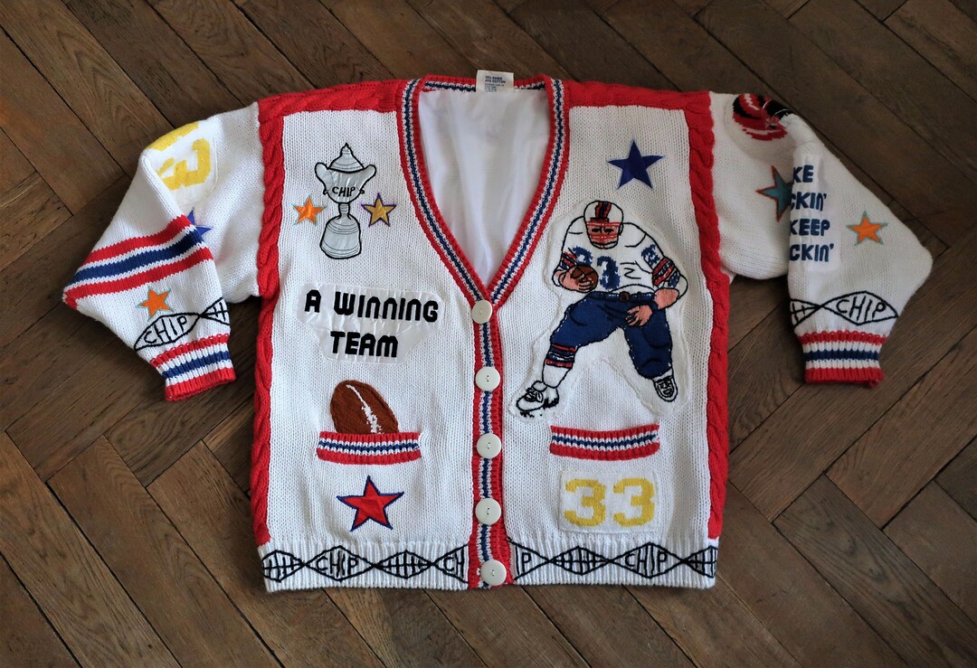 Vintage American Football NFL Knit Cardigan Sweater V-neck With Satin ...