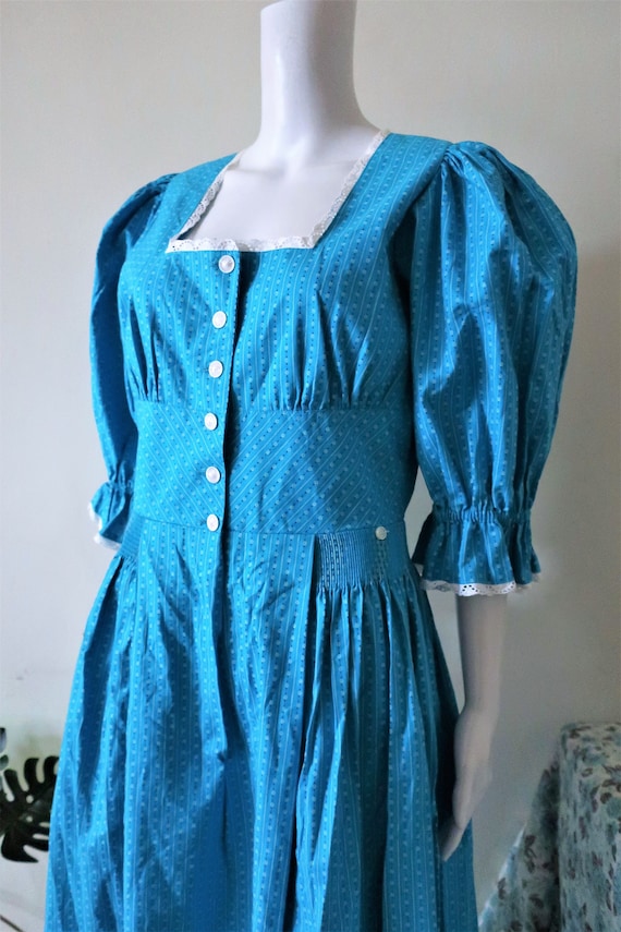 Vintage Azure Blue Bavarian Trachten Cotton Midi Dress Dirndl - Etsy