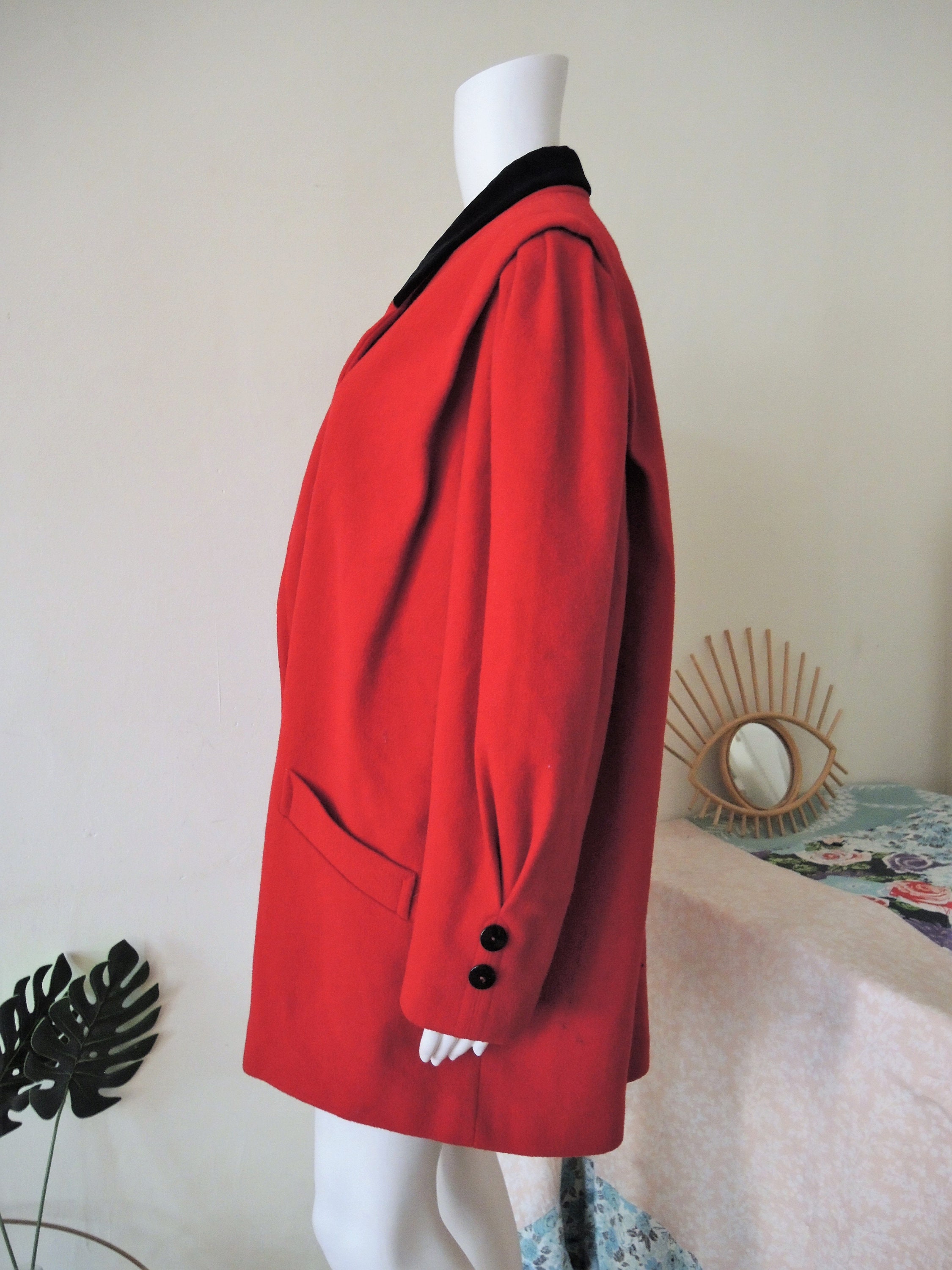 Vintage Double-breasted Red Short Coat Jacket With Velvet | Etsy