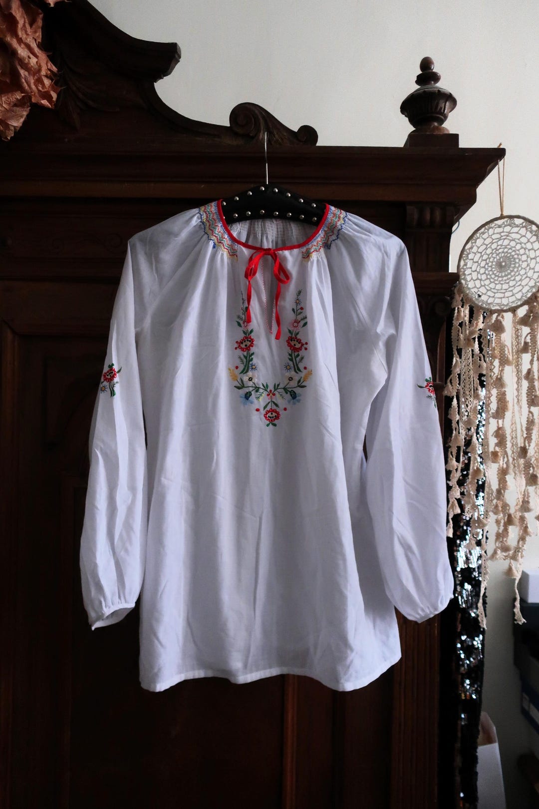 Vintage Hungarian Matyo Folklore Peasant Blouse With Floral and Zic Zac ...