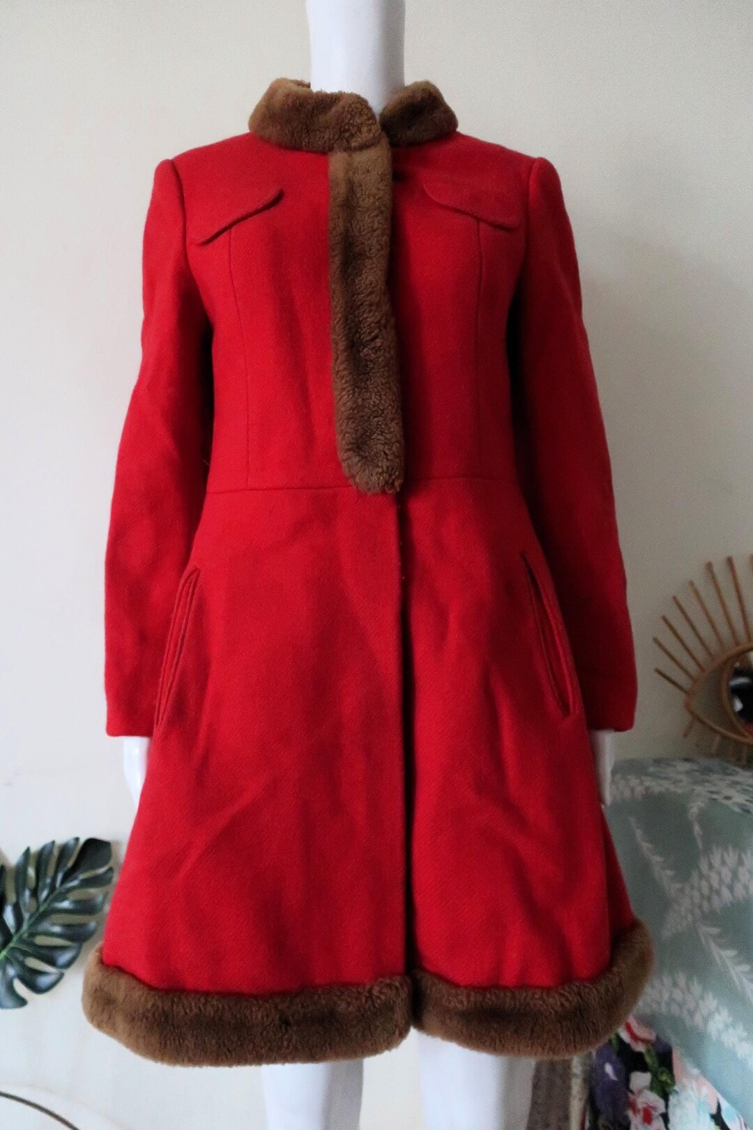 Vintage Red Princess Wool Coat Fitted With Velcro Hook and Loop Closure ...