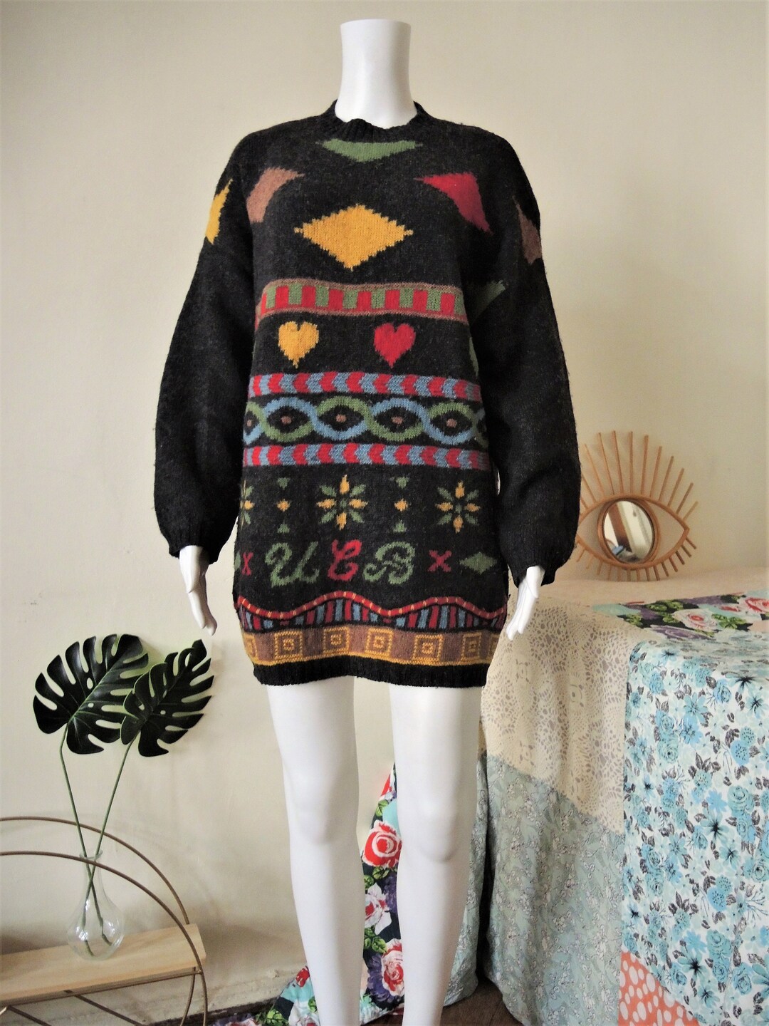 Vintage Benetton Oversized Wool Knit Sweater Pullover With Multicolor ...