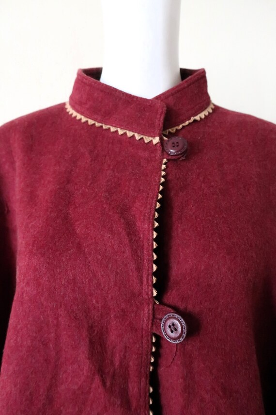 French Vintage long wool cape coat Burgundy red with … - Gem
