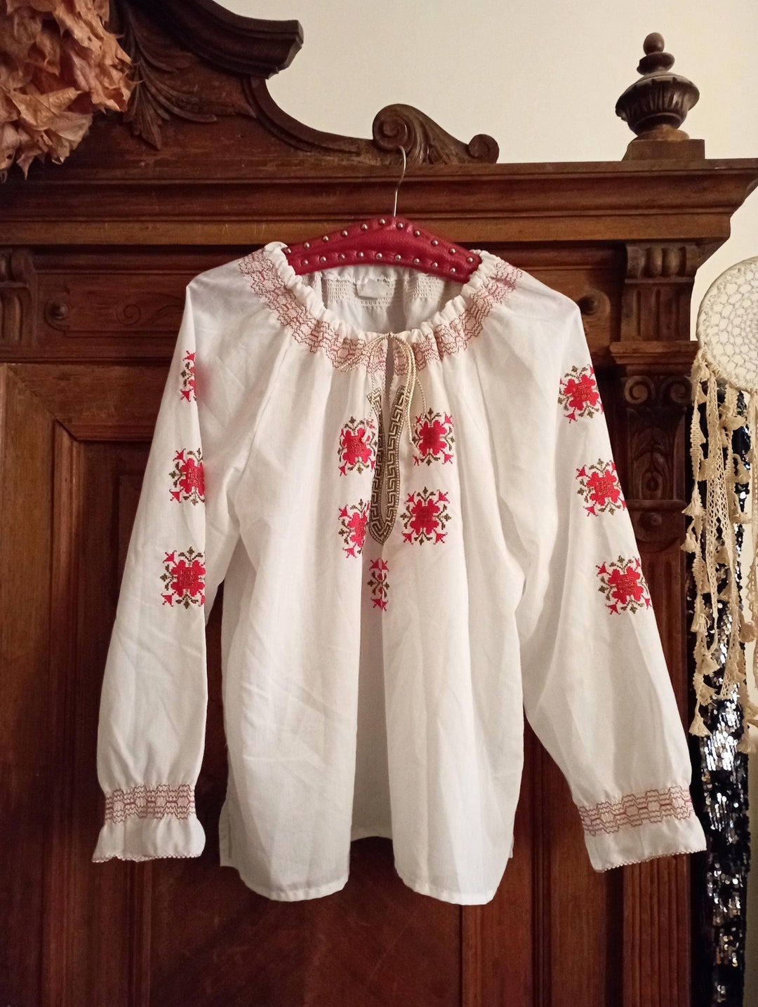 Vintage White Greek Folklore Peasant Blouse With Embroidery Ethnic ...