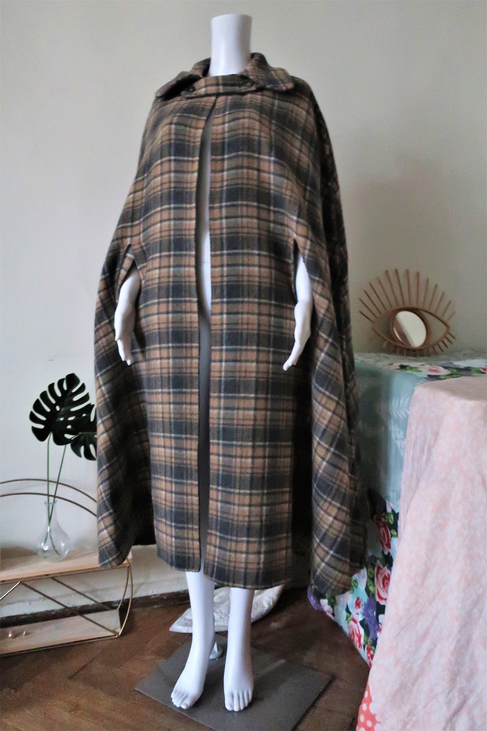 Vintage Reversible Long Wool Cape Cloak Coat With Hood and - Etsy