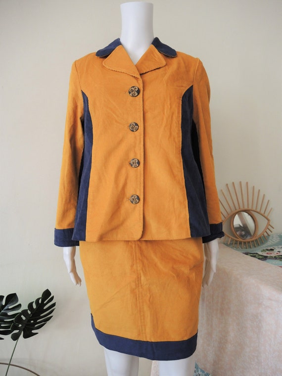Vintage mustard and navy blue corduroy two piece suit… - Gem