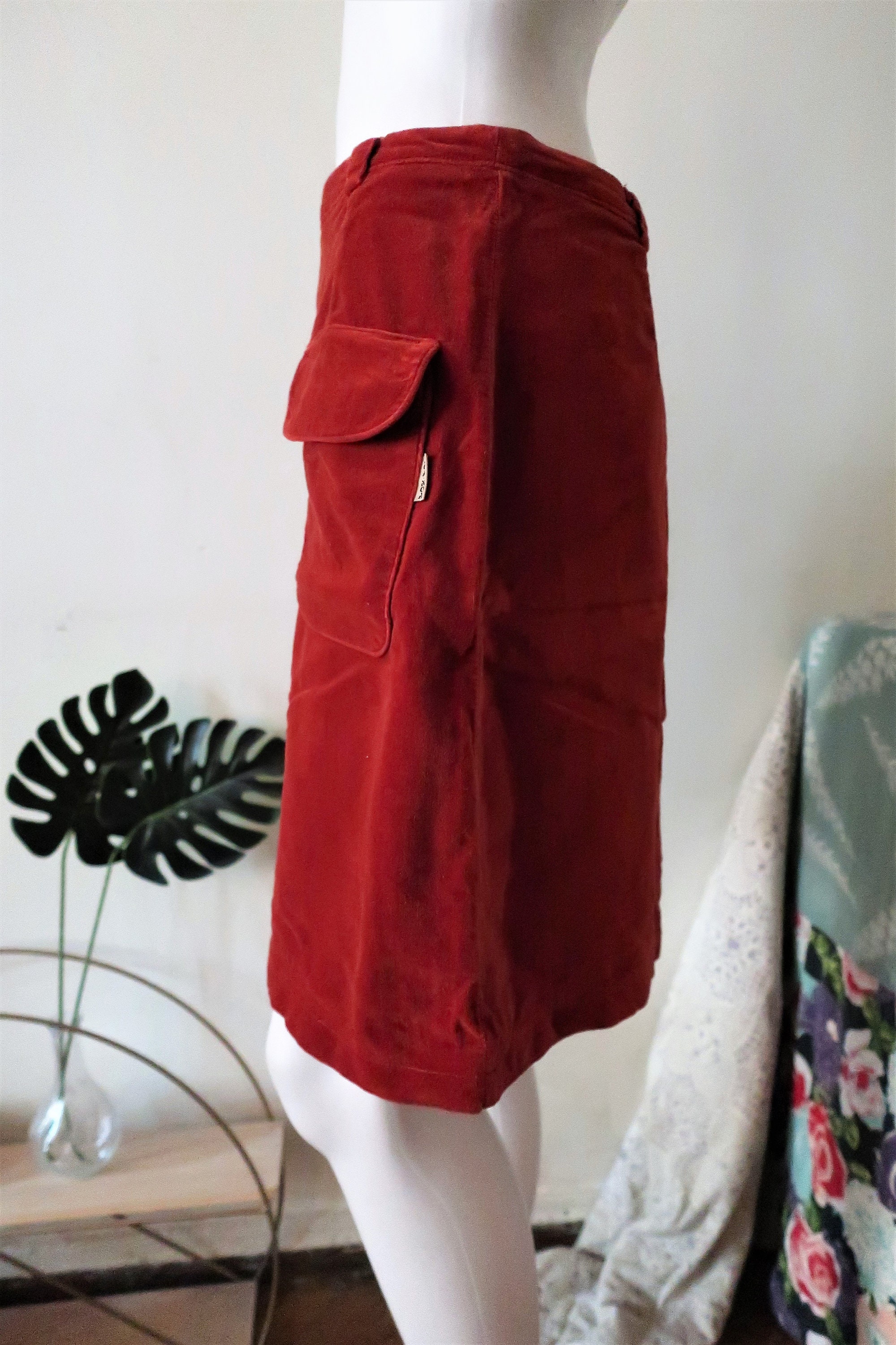 Vintage Rust Red Noa Noa Velvet A-line Skirt Kilt With Patch - Etsy