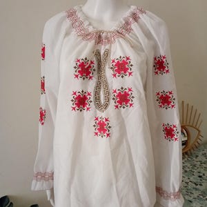 Vintage White Greek Folklore Peasant Blouse With Embroidery Ethnic ...