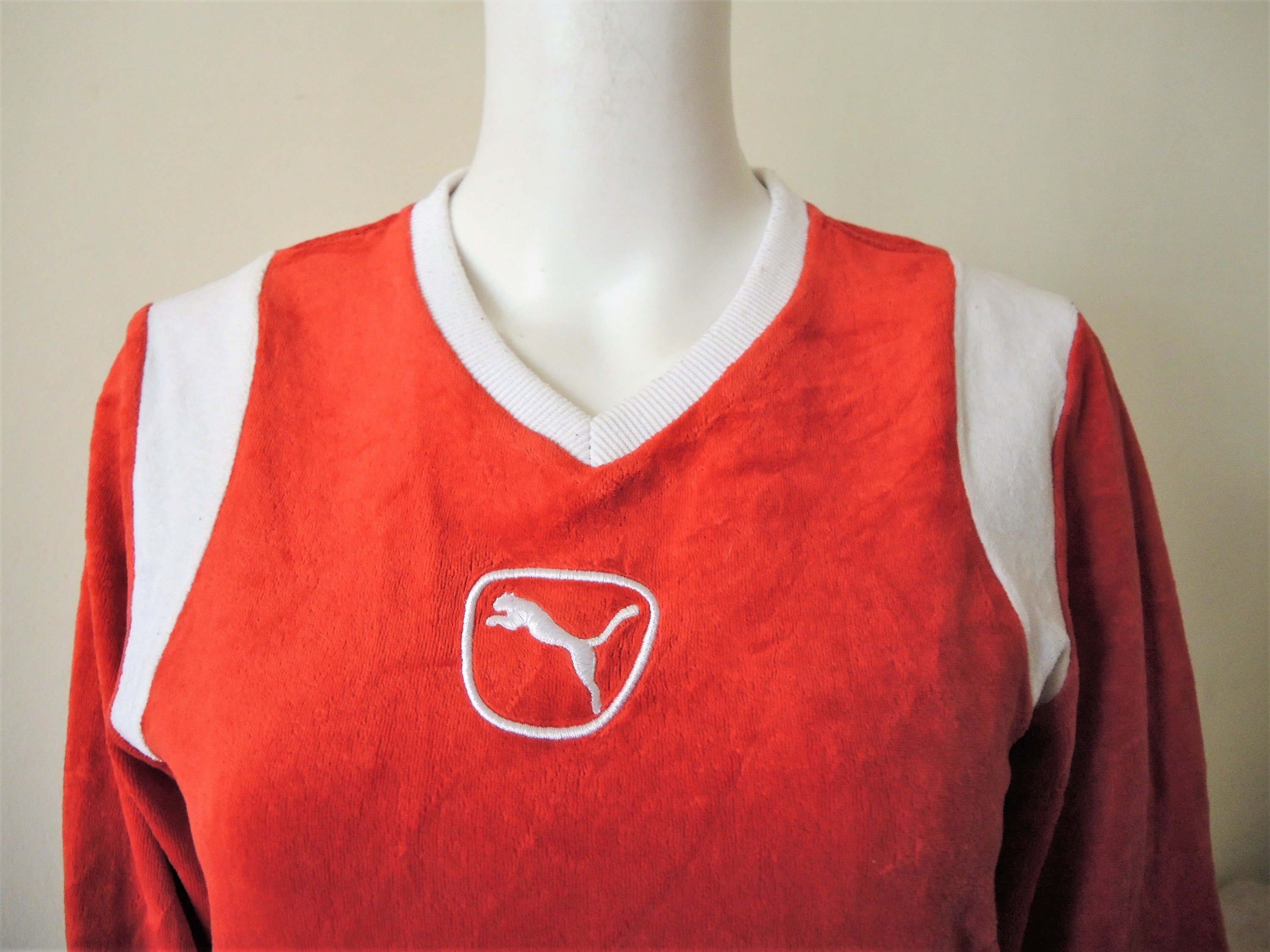 Vintage Red Puma Sweatshirt Sweater Longsleeve With V-neck Label ...