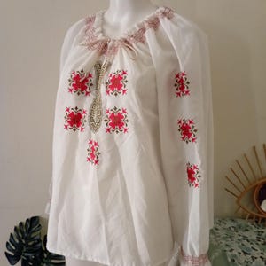 Vintage White Greek Folklore Peasant Blouse With Embroidery Ethnic ...
