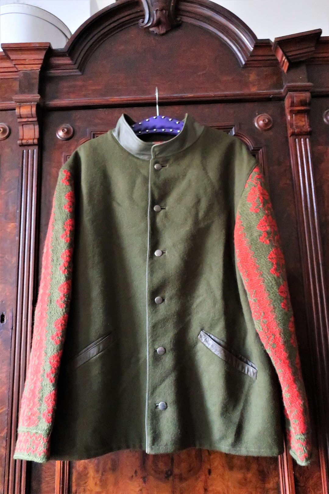 Vintage Tyrolean Trachten Green Loden Wool Jacket With Contrasting ...