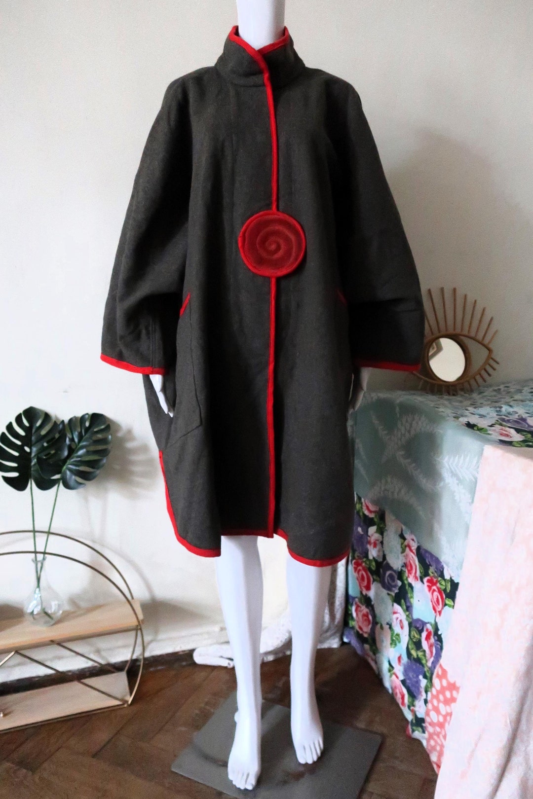 Swedish Vintage Kaipa Handmade Cape Coat Green With Red Details Snake ...