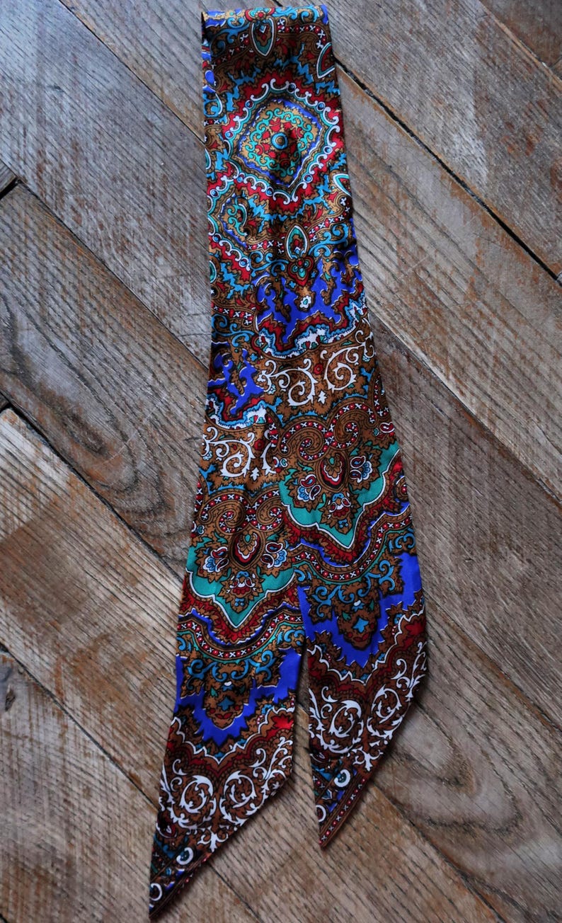 Vintage Skinny Scarf Neckerchief Neck Tie With Multicolor Paisley ...