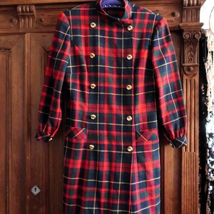Vintage Double-breasted Light Wool Coat With Tartan Check Golden Metal ...