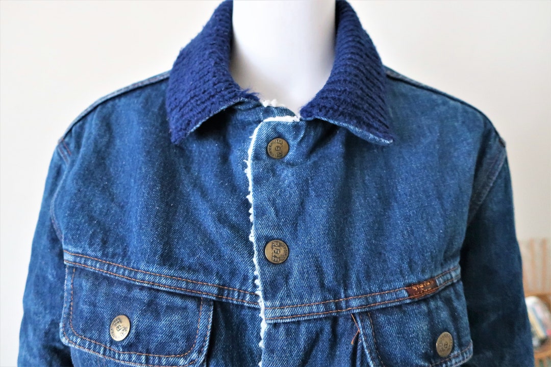 Vintage Rifle Denim Jeans Trucker Jacket With Warm Sherpa Shearling ...