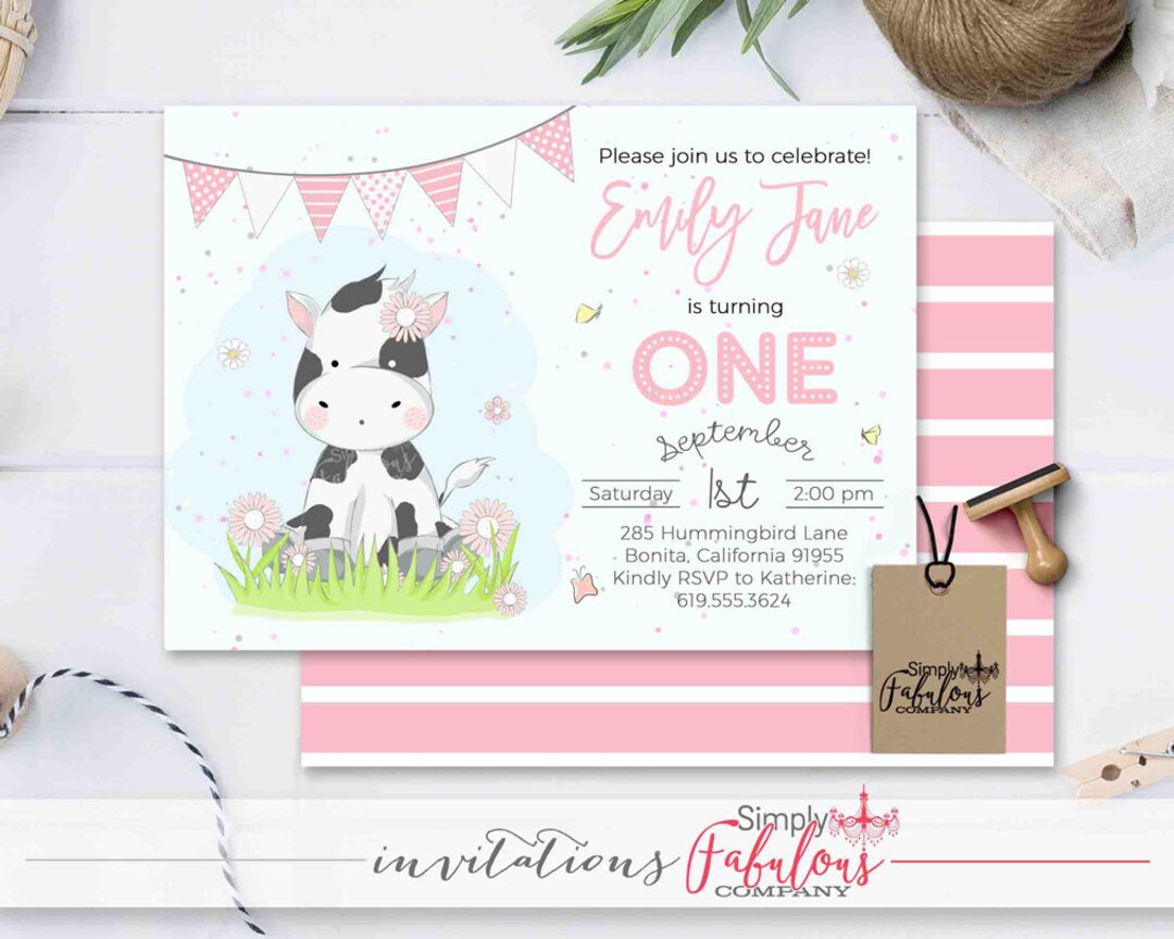 Baby Cow First Birthday Invitation Farm Party Invitation - Etsy